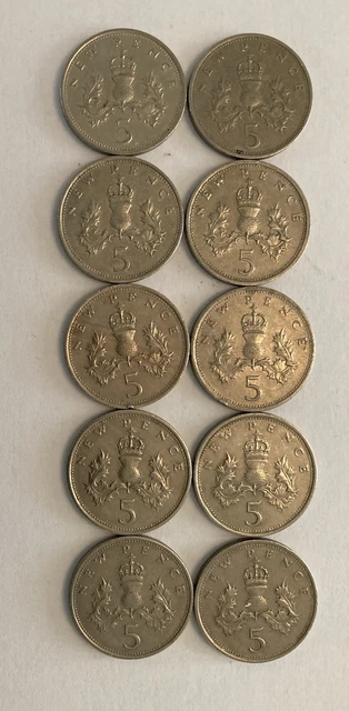 OLD LARGE 5P Coins (x10) Job Lot £1.49 - PicClick UK