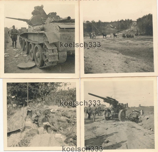 4 FOTOS WEHRMACHT Ostfeldzug Russland Panzer Wrack Funker Flak Geschütz ...