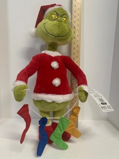 GEMMY THE GRINCH Christmas Holiday Porch Door Greeter with Stockings 24 ...