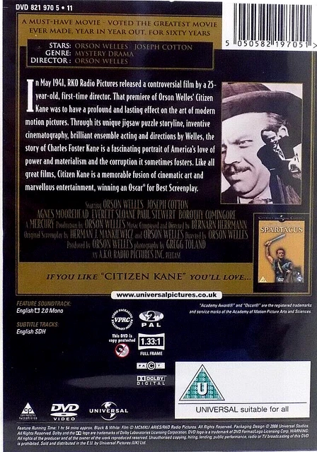 CITIZEN KANE (1941) DVD Orson Welles, Joseph Cotten, Dorothy Comingore ...