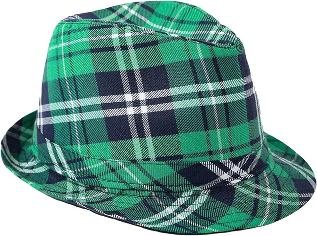 ST. PATRICK'S DAY Green Plaid Fedora Hat Costume Accessory for Men ...