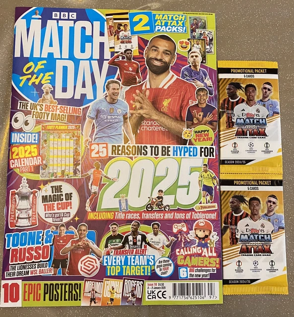 MATCH OF THE Day Magazine Jan 2025 Issue 718 + 2 Match Attax pack £7.99 ...