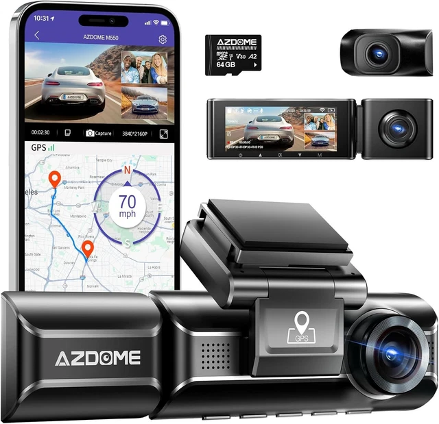 AZDOME M550 REAL 4K Dash Cam 3 Camera Dual Lens Inside Night Vision for ...
