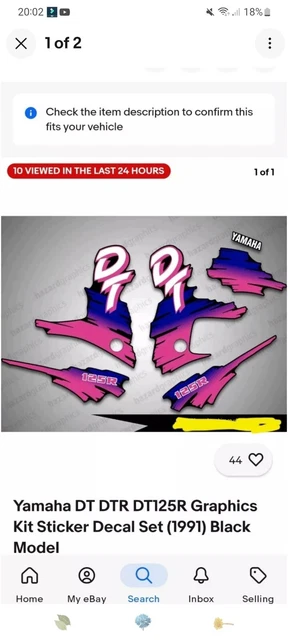 YAMAHA DT DTR DT125R Graphics Kit Sticker Decal Set (1991) Black Model ...