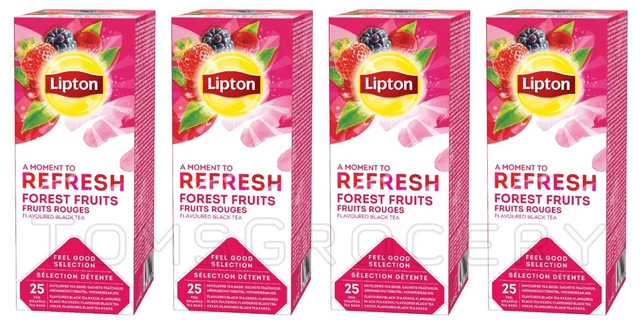 4 LIPTON REFRESH FOREST FRUITS Flavor Black Tea Boxes (100 servings ...