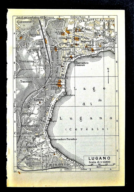 1939 MAPPA TOPOGRAFICA Lago di LUGANO e Dintorni.SCALA 1:15.000 ...