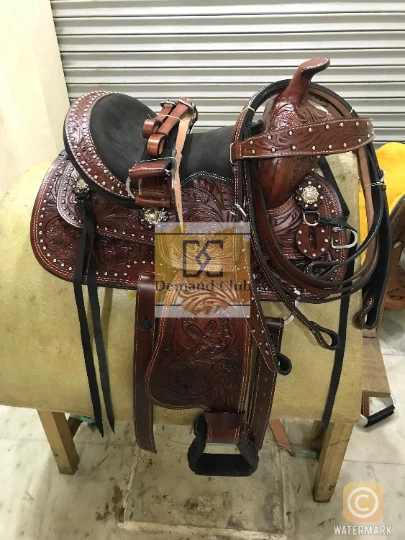 SELLA WESTERN IN pelle barile sella cavallo da corsa con set spedizione ...