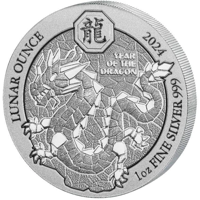 2024 RWANDA LUNAR Year of the DRAGON 999 Fine Silver 1oz bu coin - Govt ...
