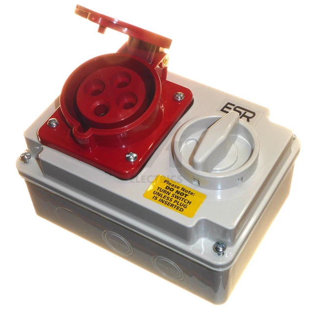 32 AMP 4 pin socket interlocked switch 32A 3 phase 3P+E IP44 red 380 ...