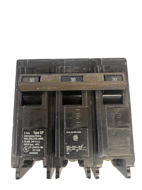 SIEMENS Q330 MINIATURE Circuit Breaker 30 A 240V Ac 3 Pole Plug ...