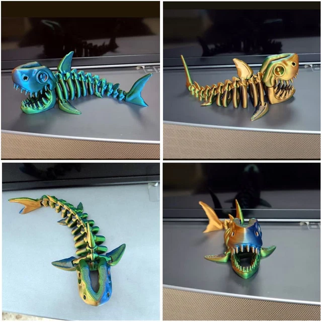 3D PRINTED SHARK full body joint movable and freely swinging toy ...