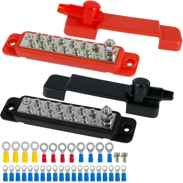 2PCS 12 WAY Bus Bar Terminal Block 48V DC 180A Power Distribution Auto ...