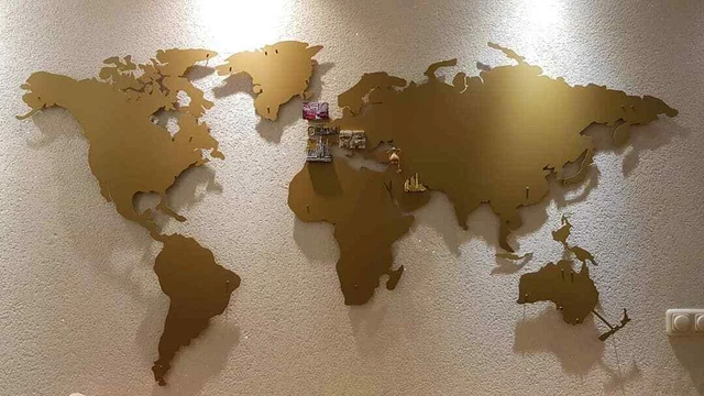 METAL WORLD MAP Continents,Wall Art,Home Office Decoration,Mix Color ...