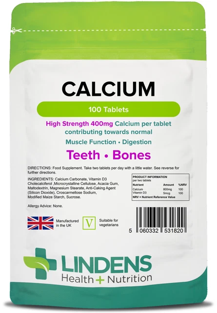 CALCIUM HIGH STRENGTH 400mg x 100 Tablets; Bones, Muscle Function ...