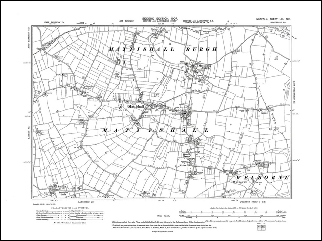 OLD MAP OF Mattishall, Welborne, Norfolk in 1907: 61NE repro £18.99 ...
