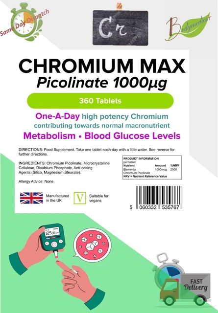 CHROMIUM MAX 1000MCG 360 Tabs Normal Blood Glucose Metabolism Support ...