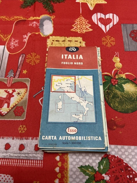 MAPPA VINTAGE CARTA automobilistica Italia Esso, del 1964 foglio nord ...
