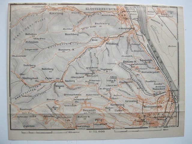 ANTICA MAPPA ANTIQUE old map AUSTRIA KLOSTERNEUBURG GRINZING NUSSDORF ...