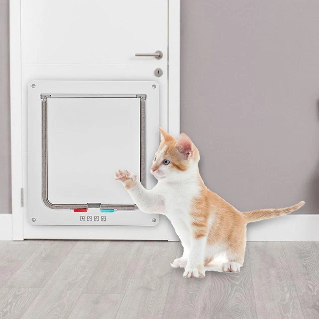 4 WAY LOCKABLE Dog Cat Safe Flap Door Puppy Pets Plastic Gate (White XL ...