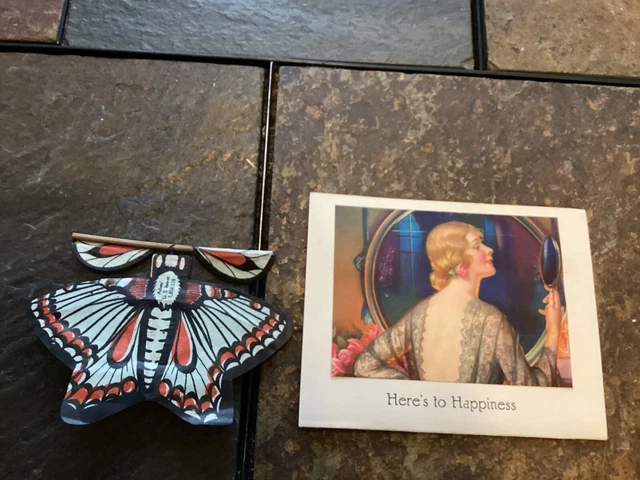 RARE 1930S &HERE'S to Happiness" Butterfly Souvenir Card, Adams Company ...