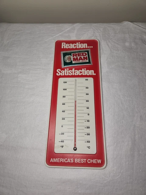 VINTAGE REDMAN PLASTIC Sign with Thermometer Red Man Chewing Tobacco 13 ...
