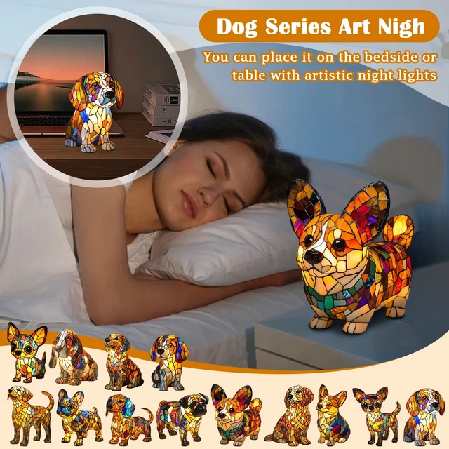 TIFFANY STYLE DOG Series Stained Glass Animal LED Small Night Lamp ...