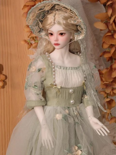 FULL SET 1/4 BJD Resin Doll Pretty Girl with Face Makeup Green Dress ...