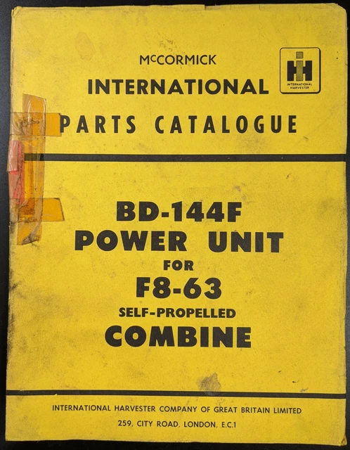 HARVESTER, MCCORMICK PARTS Catalogue For BD-144F Power Unit For F8-63 ...