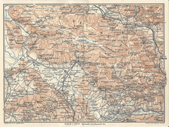 CARTA GEOGRAFICA ANTICA MONTI DEL MATESE Piedimonte TCI 1928 Old ...