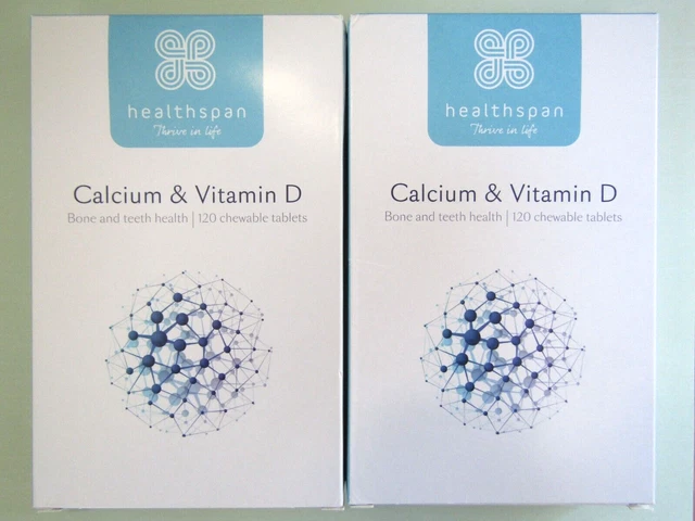 HEALTHSPAN CALCIUM & Vitamin D. 240 Chewable Vanilla Tablets. Bones ...