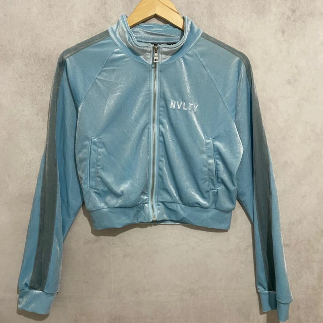 NOVELTY NVLTY WOMEN'S Light Blue Velour Panelled Crop Track Jacket Size ...