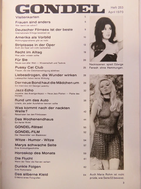 GONDEL 4/1970, EDWIGE Fenech, Maria Rohm, Sandie Shaw, Twiggy, Ingrid ...