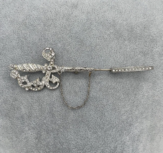 VINTAGE RARE REINAD Sword Epee Blade Brooch Pin Rhinestone POT Metal ...