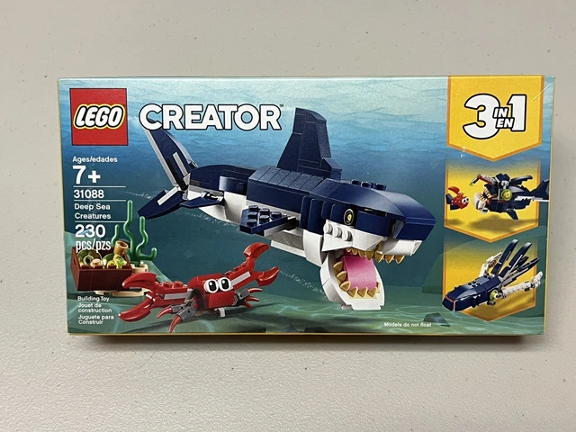 LEGO CREATOR DEEP Sea Creatures 3 in 1 Toy Shark Crab Squid 31088 (230 ...