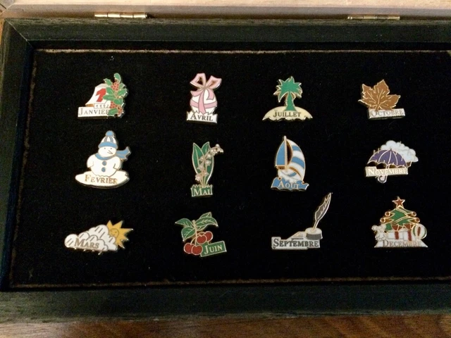 PIN'S ARTHUS BERTRAND Les douze mois de l'Année " Coffret cadre " EUR 65,00 - PicClick FR