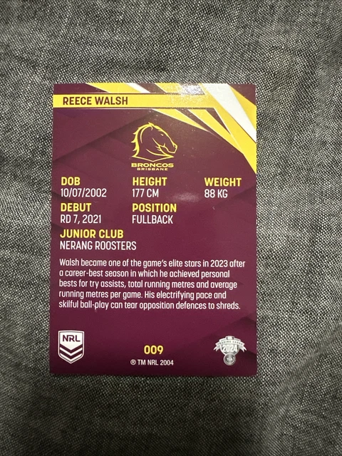 SIGNED REECE WALSH Brisbane Broncos 2024 NRL Traders Card $22.00 ...