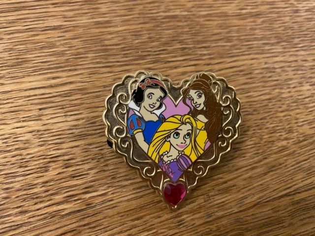 DISNEY STORE DLP Heart Shaped Jewel Pin Rapunzel Snow White and Belle £ ...