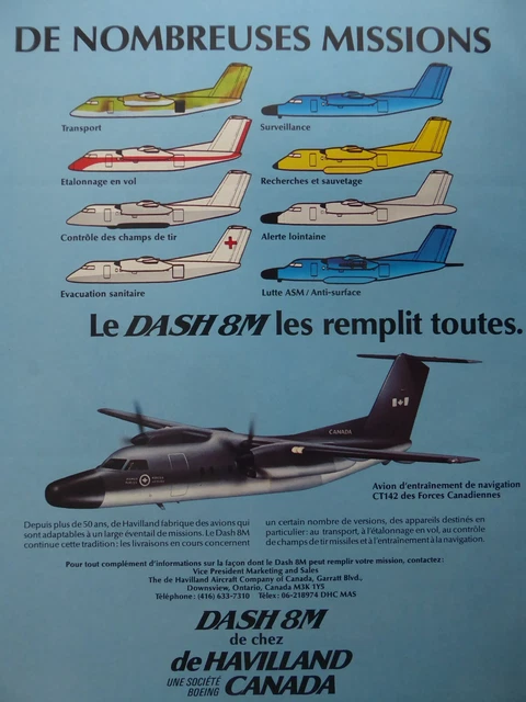 3/1988 PUB DE Havilland Canada Dash 8M Ct142 Aircraft Original French ...