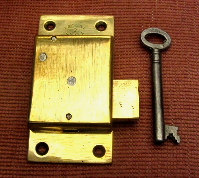 OLD ANTIQUE CABINET Lock Brass 2 Lever, Has 1 Working key 1930's Good ...
