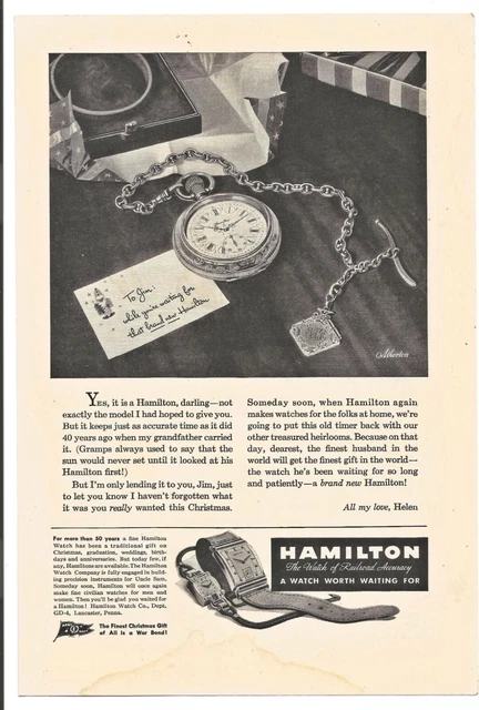 VINTAGE 1944 HAMILTON Watch Original Magazine Print Ad $9.99 - PicClick