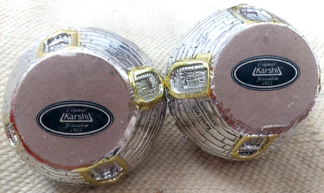 JUDAICA GILT 925 Silver Shabbat Candle Holders / Paperweight Jerusalem ...