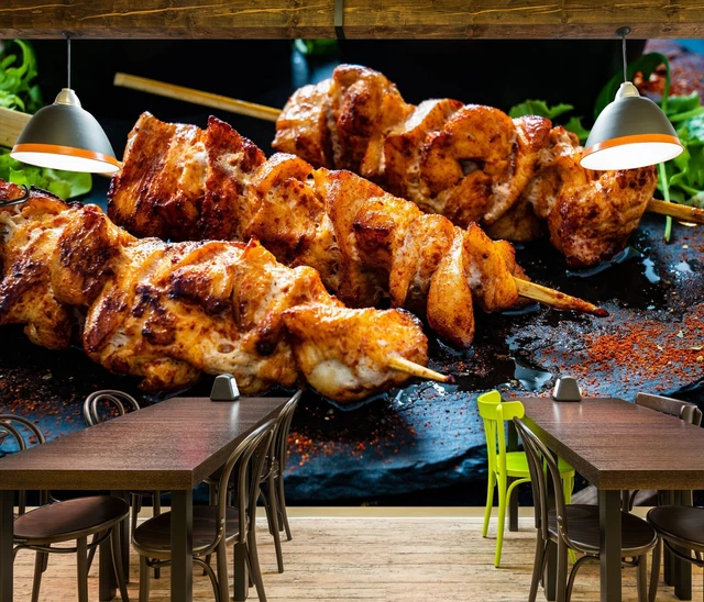 3D GRILL KEBAB Shop BBQ K073 Wallpaper Wall Mural Self-adhesive ...