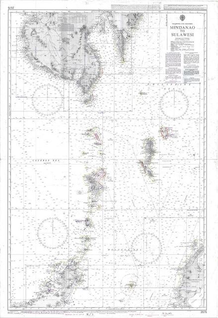2575 PHILIPPINES INDONÉSIE Mindanao Sulawesi Carte Marine Papier Amiral ...