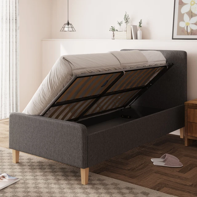 DARK GREY ASHBOURNE Side Lift up 3ft Single Ottoman bed solid base ...