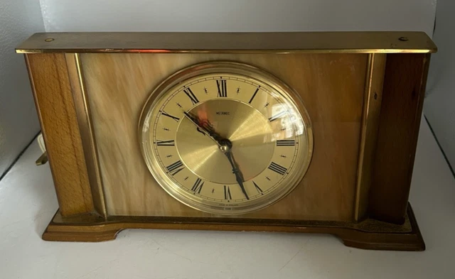 VINTAGE METAMEC ART Deco Electric Mantle Clock - Wood, Brass, Faux Onyx ...
