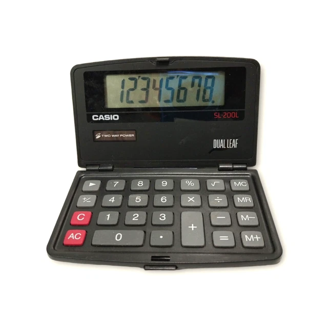 CASIO VINTAGE CALCOLATRICE ELETTRONICA SLIMLINE SL-200L DUAL LEAF BIWAY ...
