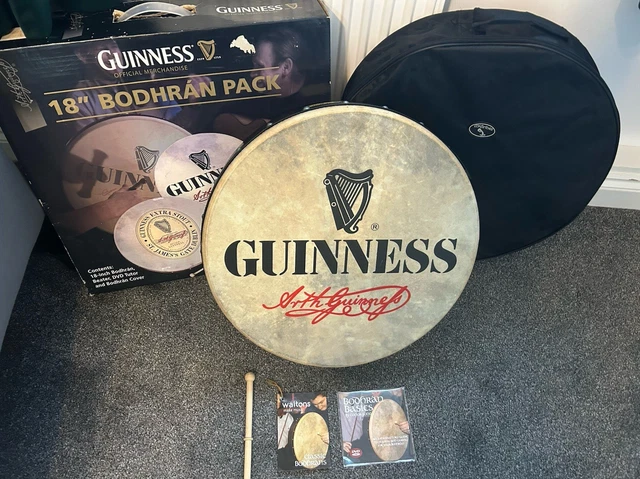 GUINNESS BEER GOATSKIN 18” Bodhran Pack - Drum Waltons RARE! & Complete ...