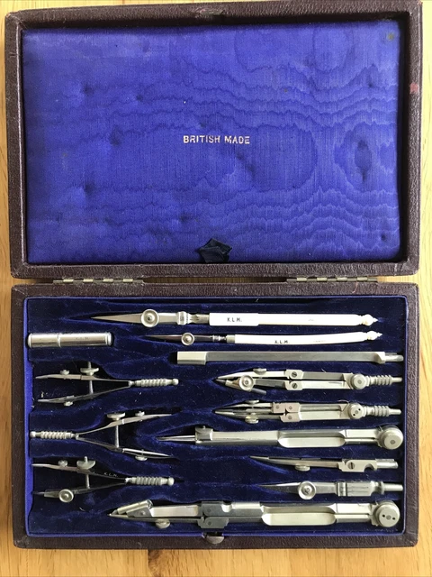 VINTAGE BRITISH TECHNICAL Drawing Instruments Draughtsman Compass Set ...
