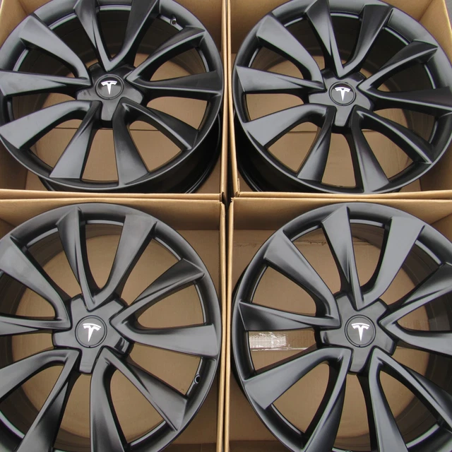 19& TESLA MODEL 3 Factory Wheels Rims satin Black OEM Set of 4 CAPS £ ...