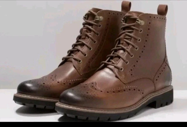 CLARKS BATCOMBE LORD Men’s Dark Tan Leather Boots Uk Size 7 G EU 41 RRP ...